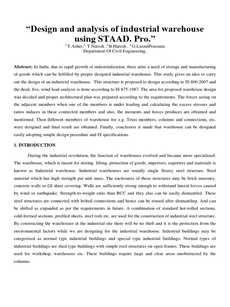 A Journal On-Design and Analysis of Industrial Warehouse Using STAAD ...