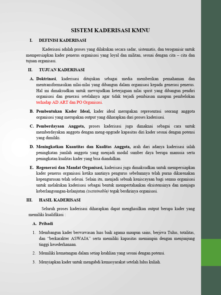 Sistem Kaderisasi Kmnu | PDF