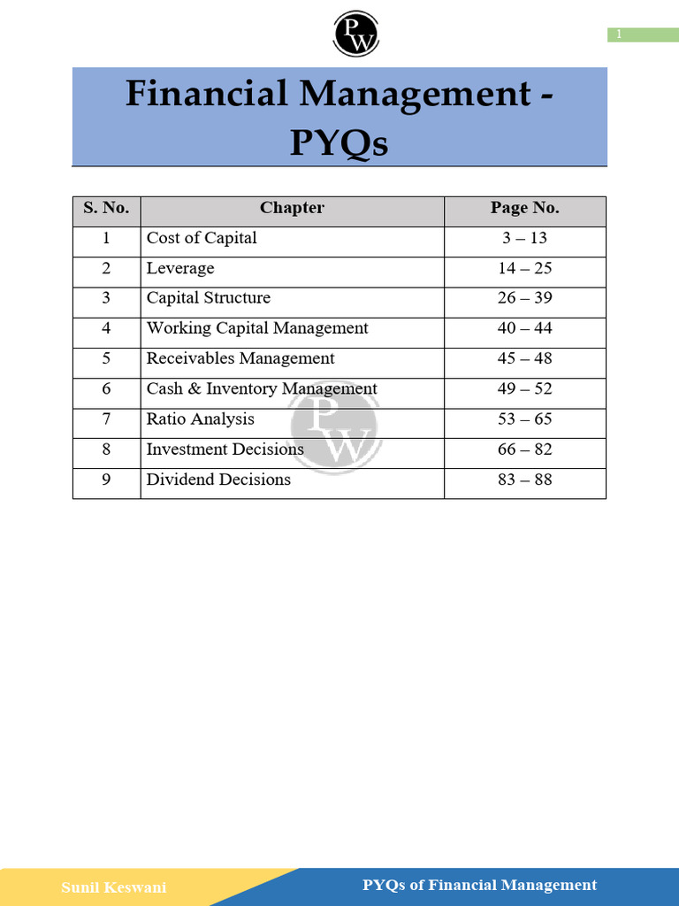 Financial Management PYQs Analysis | PDF | Cost Of Capital | Dividend