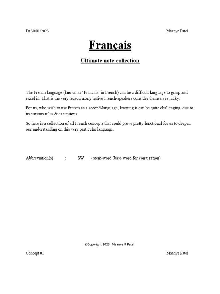 Frc - Summary | PDF | Grammatical Conjugation | Grammar