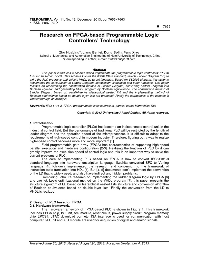 Researchonfpga Basedprogrammablelogiccontroll Pdf Vhdl Programmable Logic Controller