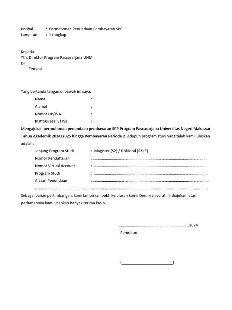 Surat Permohonan Penundaan Pembayaran | PDF