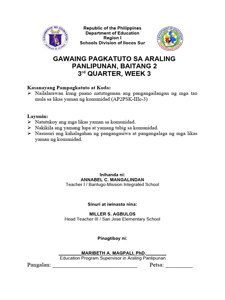 3rd Quarter Week 3 AP Activity Sheet | PDF