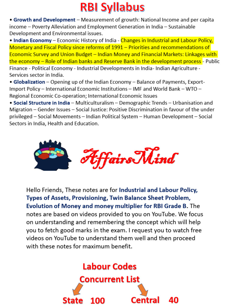 RBI ESI PDF 3 - Industrial and Labour Policy, Types of Assets ...