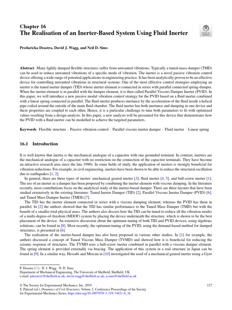 The Realisation of An Inerter-Based System Using Fluid Inerter | PDF | Damping | Mechanics