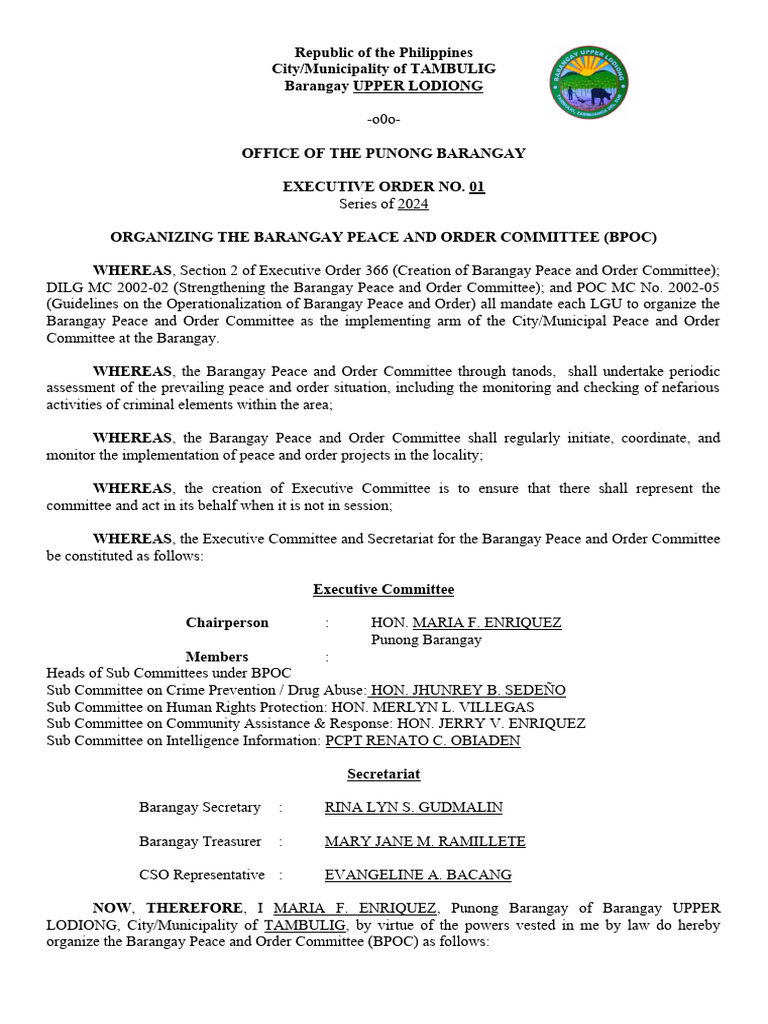 Barangay Peace and Order Committee | PDF | Government | Governance