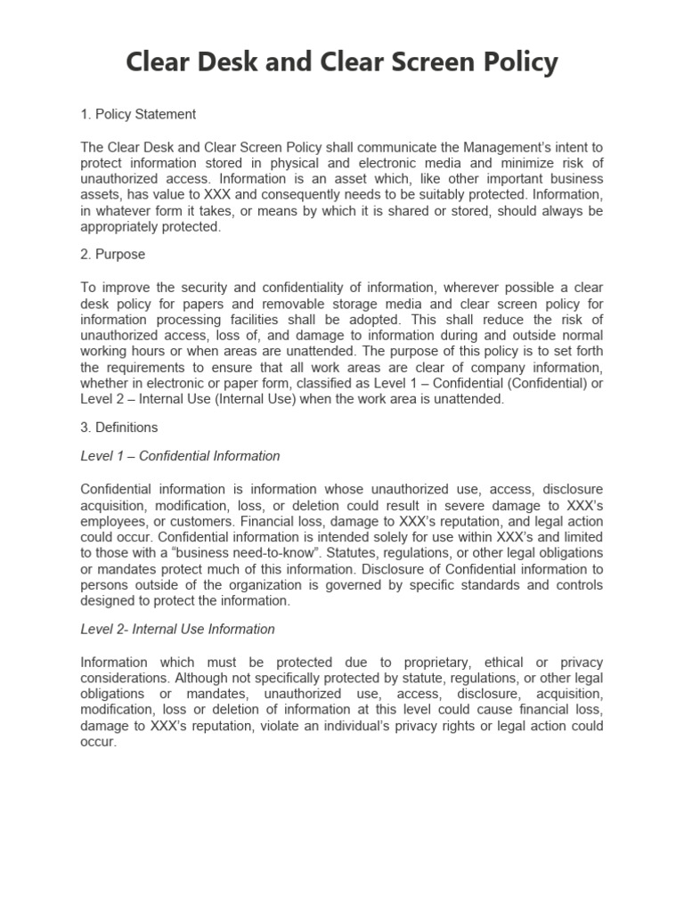 ClearDesk Policy | PDF | Classified Information | Information