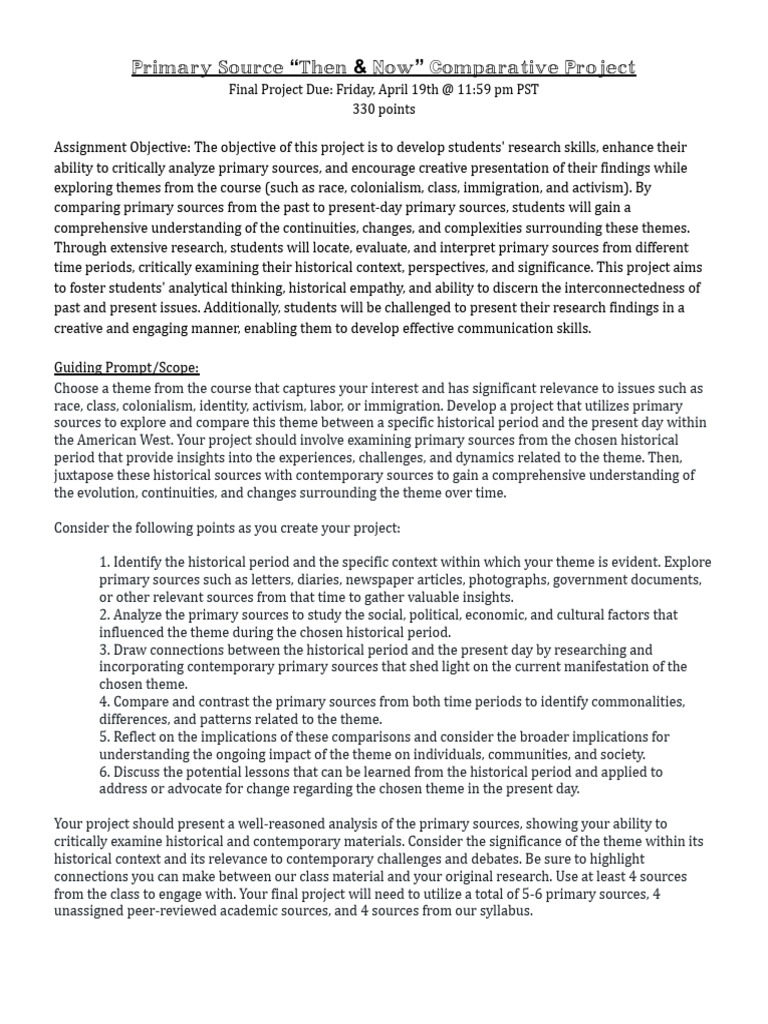 Primary Source Then & Now Project - Updated 012024 | PDF | Peer Review ...