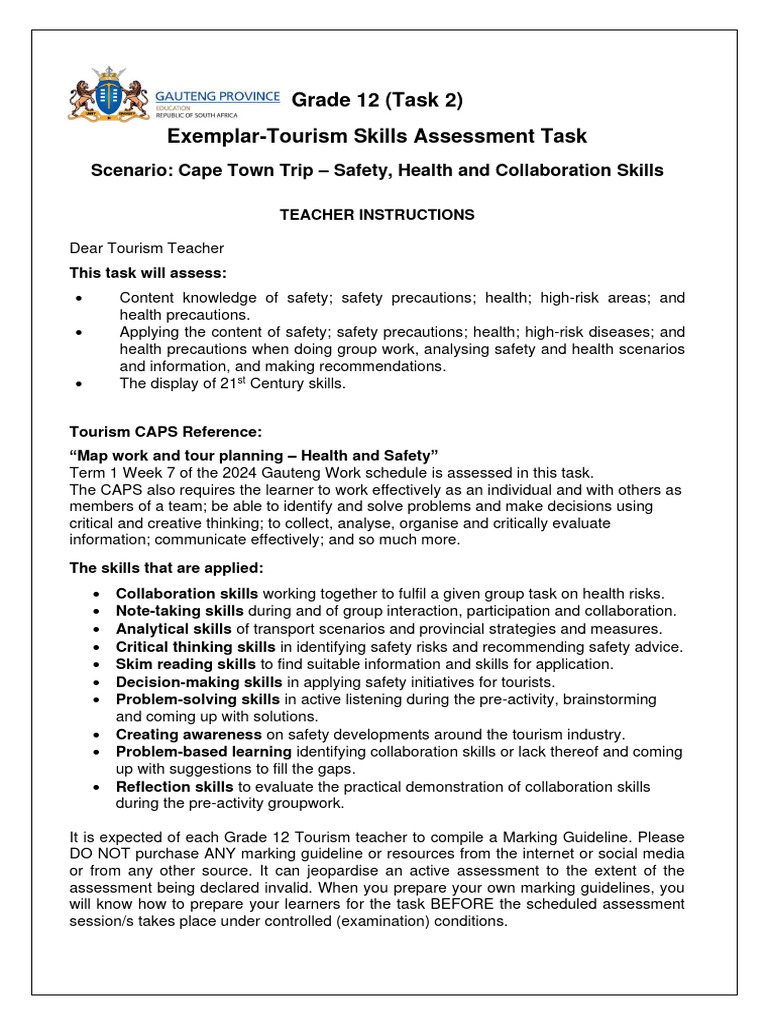 GP 2024 Gr12 Tourism Skills Assessment Task | PDF | Bus | Police