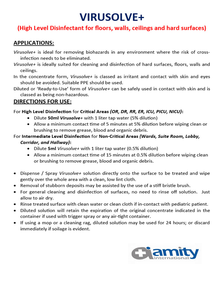 Instructions For Use Virusolve | PDF