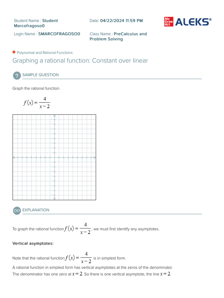 28 - Polynomial and Rational Functions - Graphing A Rational Function - Constant Over Linear ...