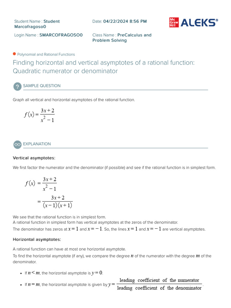 26 - Polynomial and Rational Functions - Finding Horizontal and ...
