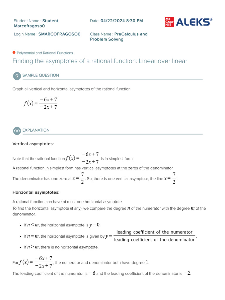 Asymptotes of Linear Rational Functions | PDF | Asymptote | Algebra