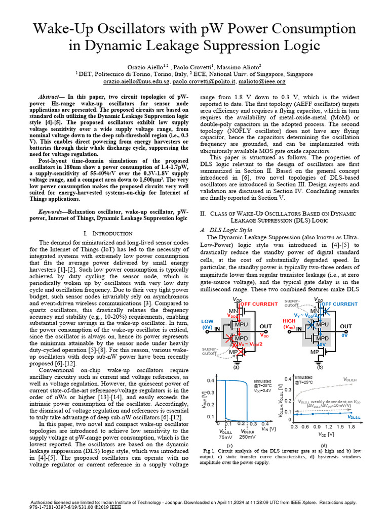 pW Power Wake-Up Oscillators for IoT | PDF | Capacitor | Electronic ...