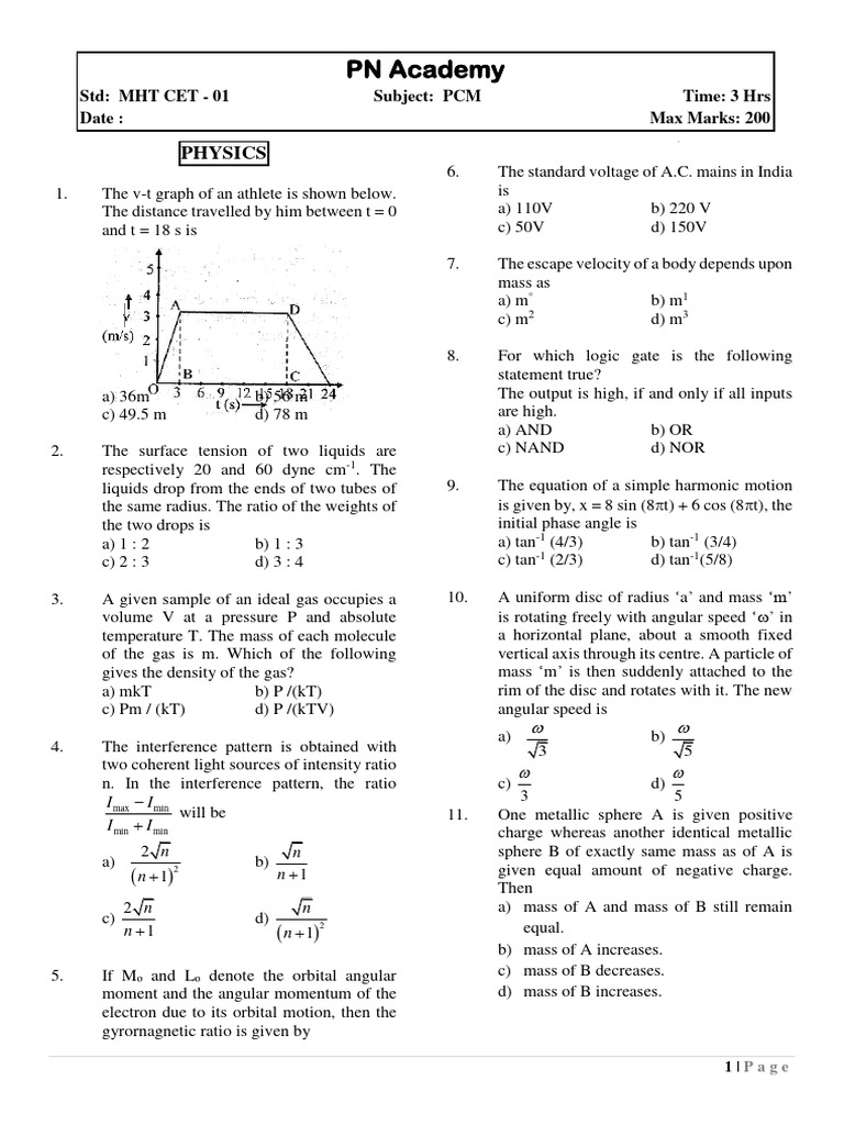 MHT Cet PCM QP - 01 | PDF | Adsorption | Electron