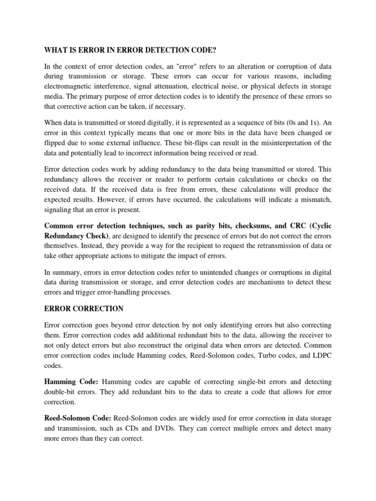 DE-Unit - 1 Error Detection & Correction Code, Parity Bit, Hamming Code | PDF | Error Detection ...