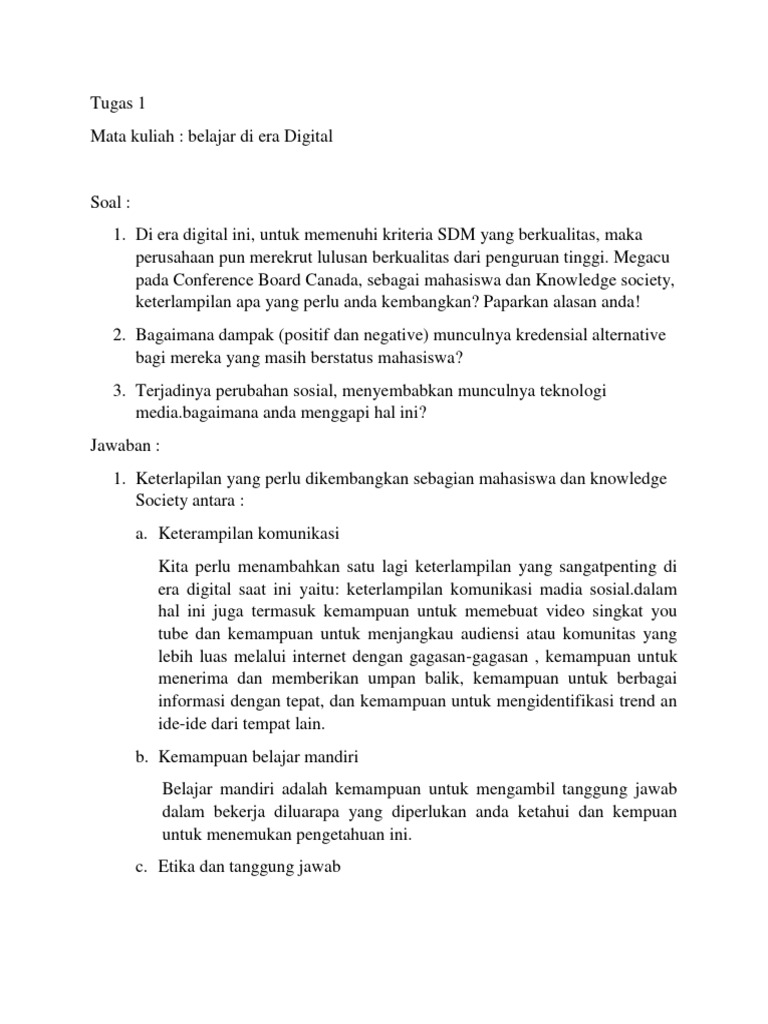 Tugas 1 Belajar Di Era Digital | PDF