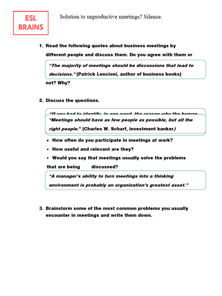 Solution To Unproductive Meetings Silence | PDF | Brainstorming | Cognition