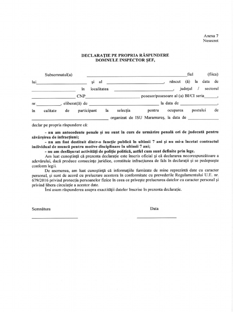 Declaratie Pe Propria Raspundere | PDF