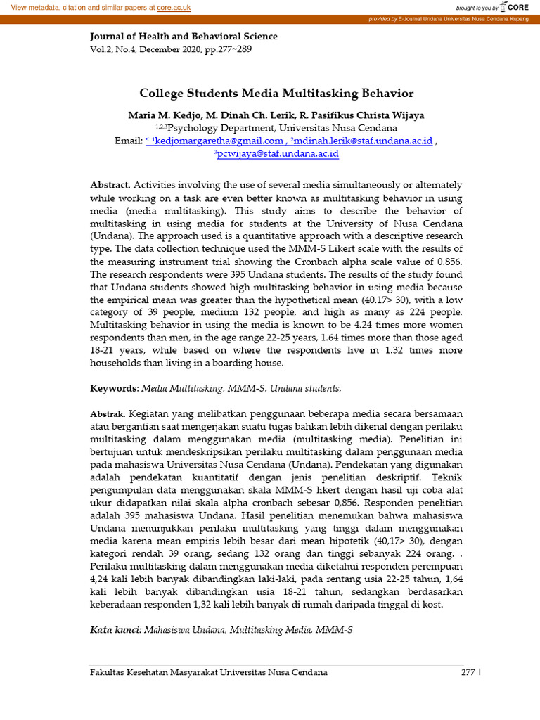 College Students Media Multitasking Beha | PDF | Standard Deviation | Statistics