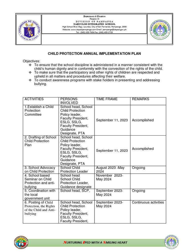 Annual Implementation Plan On CPP | PDF | Childhood | Social Institutions