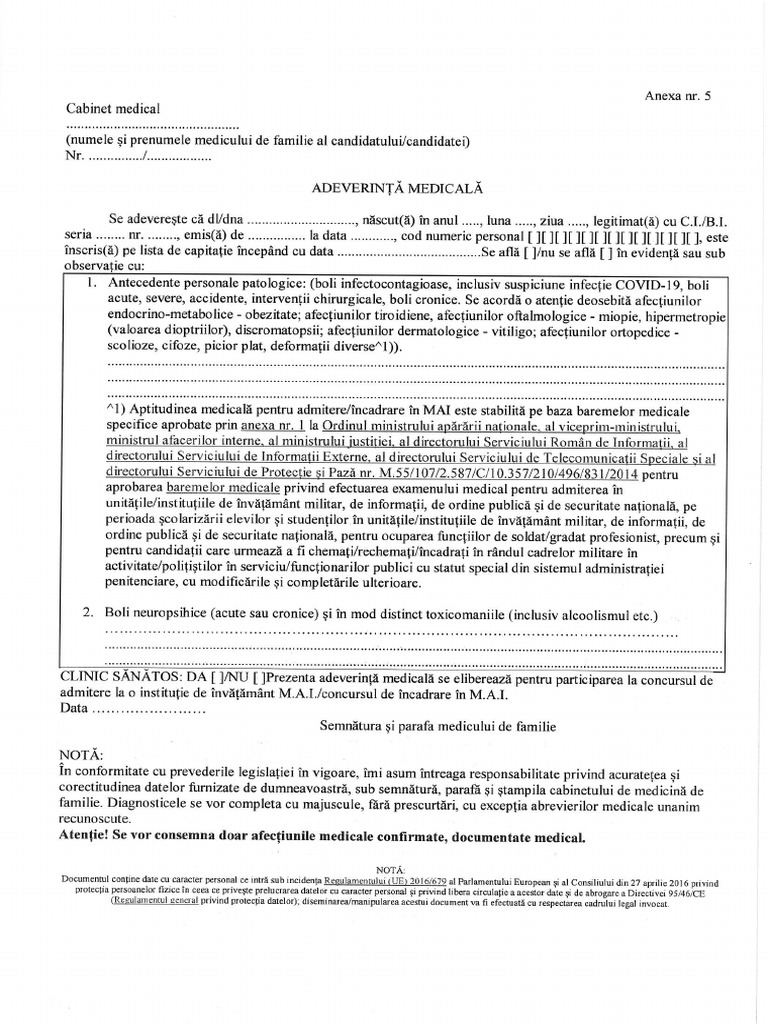 Adeverinta Medicala | PDF