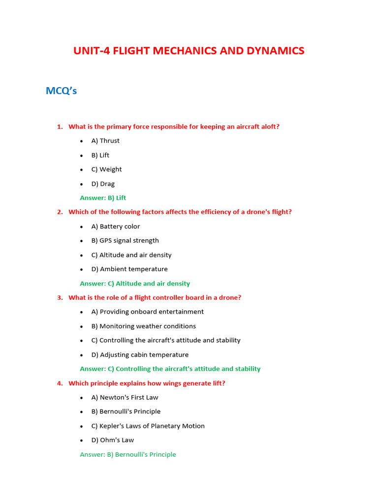 Unit-4 Mcq's and Q&A | PDF | Unmanned Aerial Vehicle | Aircraft