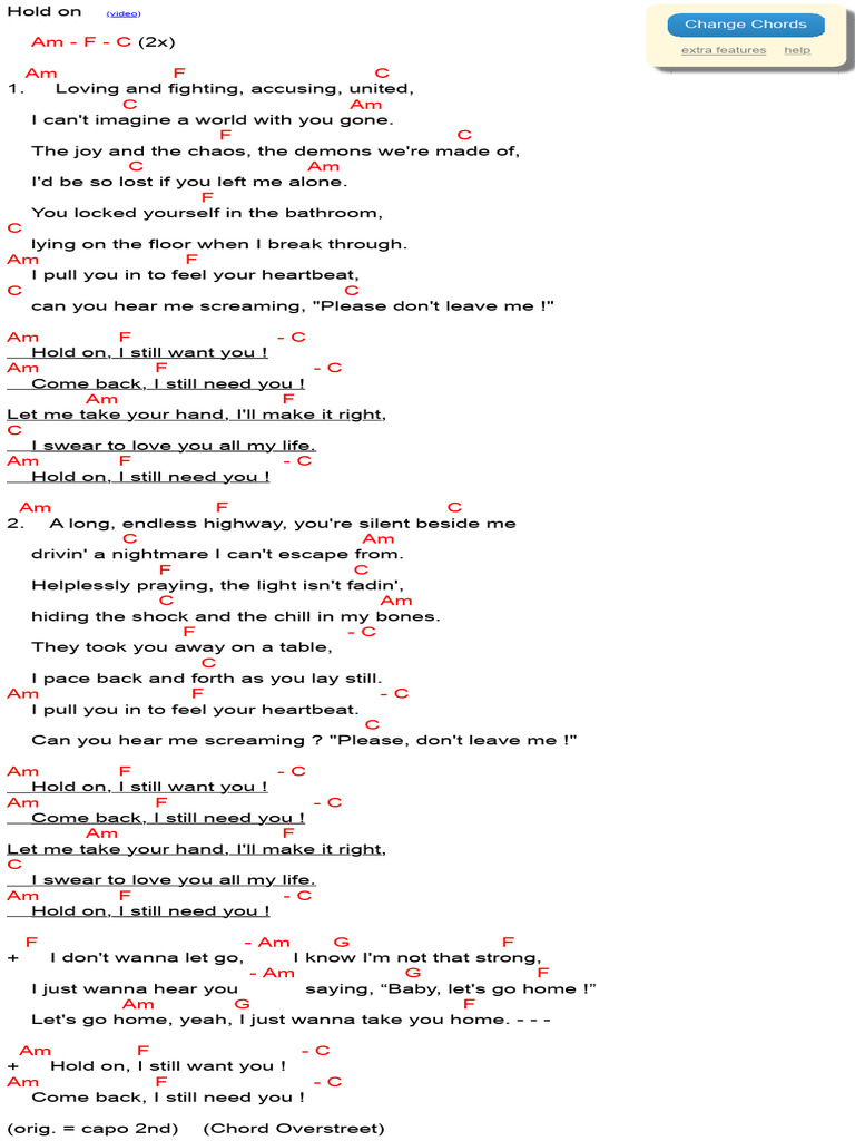 Hold On - Chord Overstreet | PDF