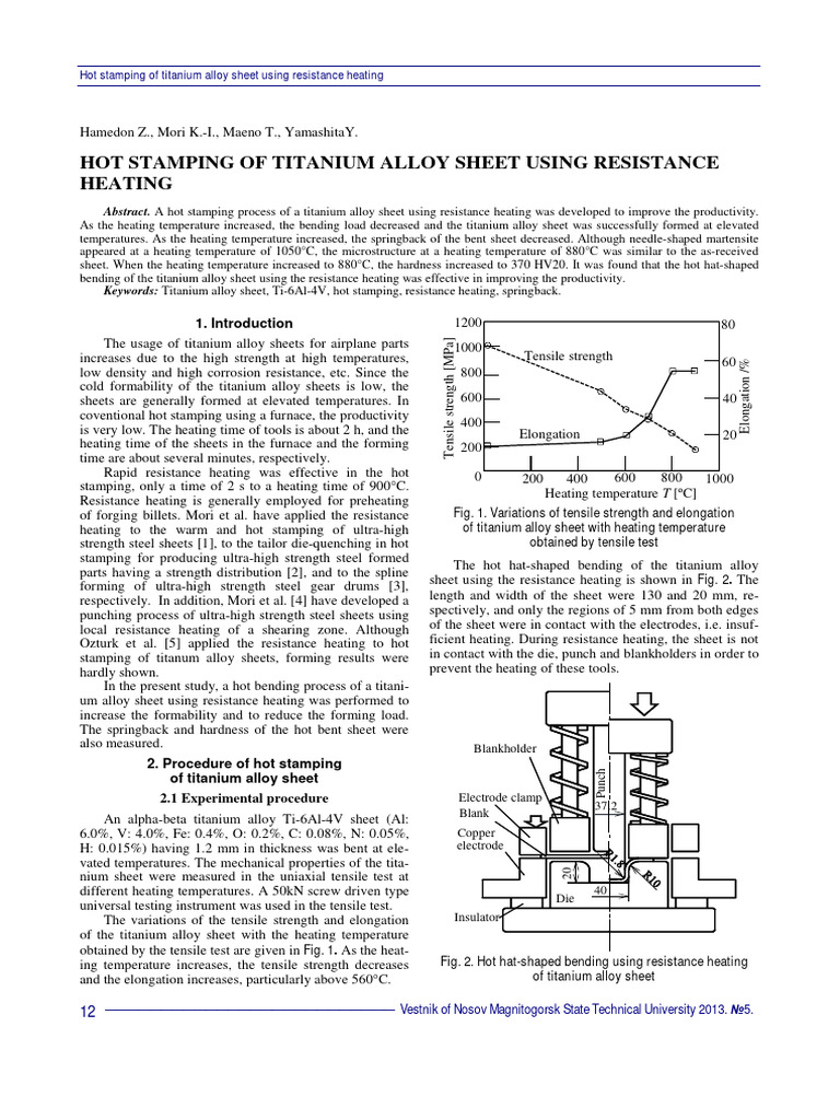 Hot Stamping of Titanium Alloy Sheet Using Resistance Heating ...