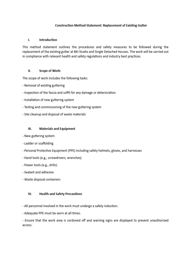 Construction Method Statement Replacement of Gutter | PDF | Personal ...