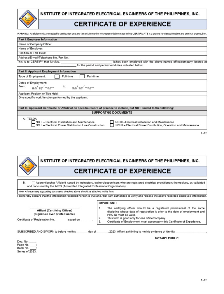 RME-4-Certificate-of-Experience | PDF | Affidavit