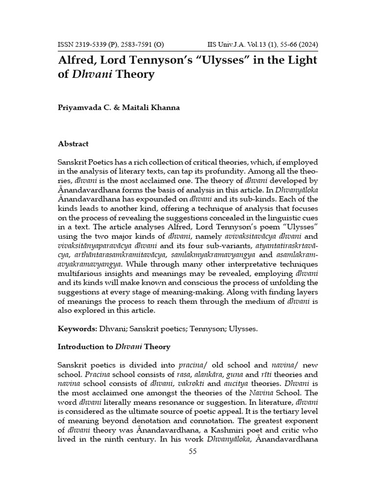 Alfred, Lord Tennyson's "Ulysses" in The Light of Dhvani Theory | PDF ...