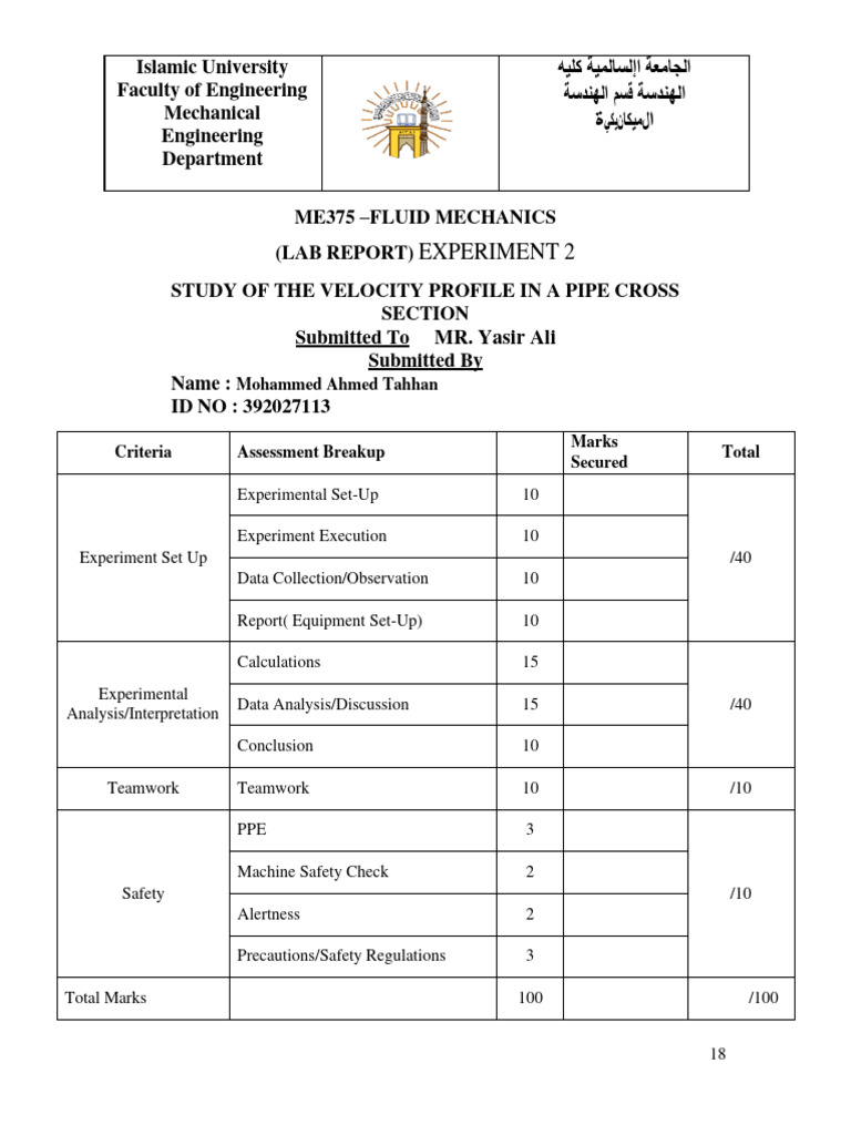 Lab2 - Mechanics Lab-Mohammed Ahmed Tahhan-392027113 | PDF | Flow ...
