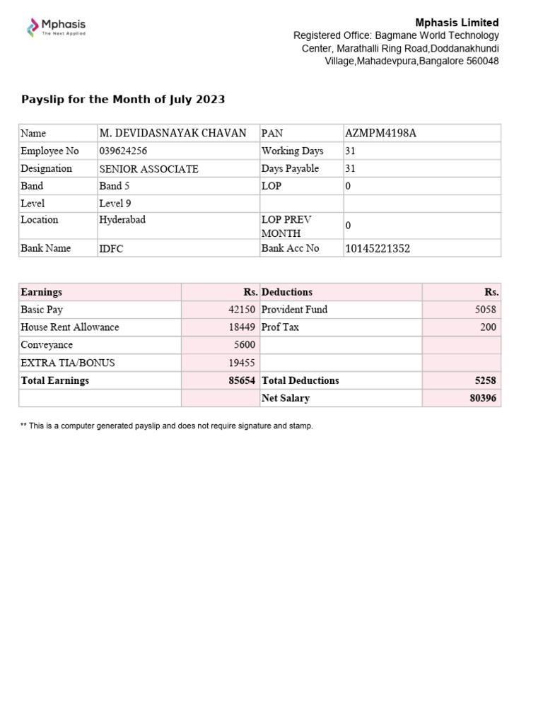 PAYSLIP | Download Free PDF | Salary | Tax Deduction