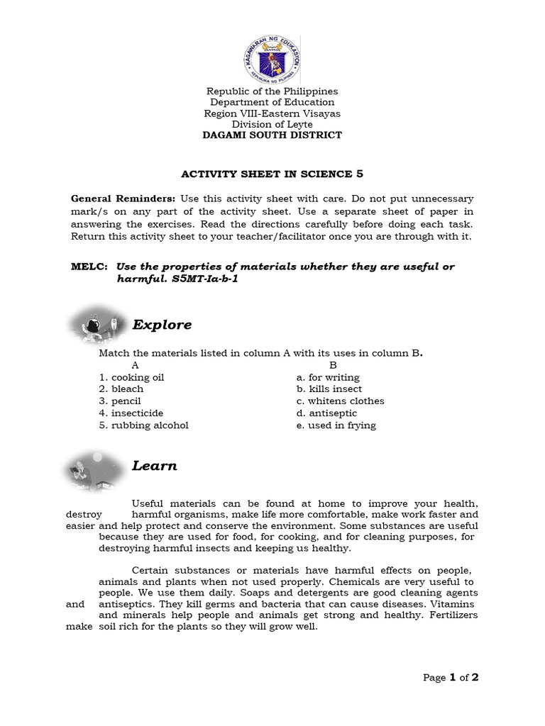 Sample Activity Sheet in Science 5 | PDF | Cooking | Plants