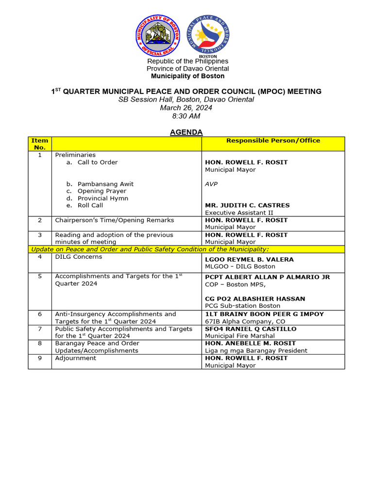 AGENDA MPOC MEETING 1st Qtr. 2024 | PDF | Law