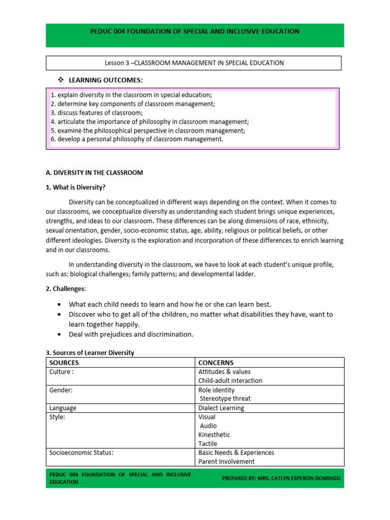 LESSON-3-SPED | PDF | Classroom Management | Teachers
