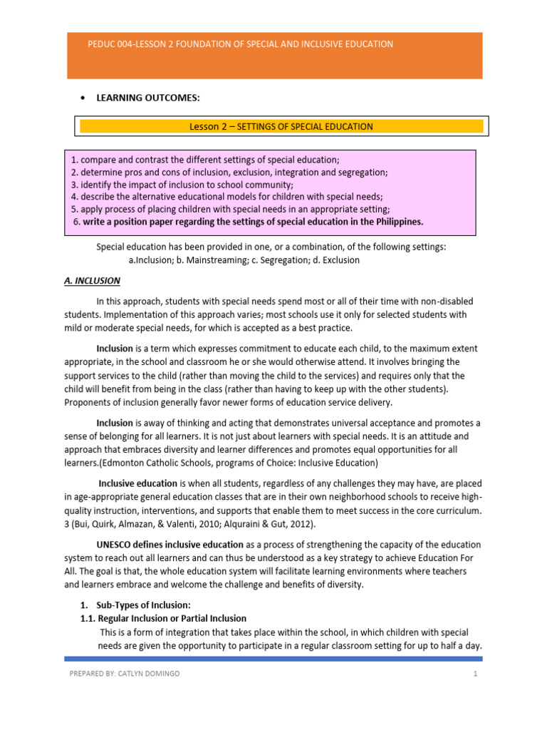 lesson-2-sped | PDF | Inclusion (Education) | Special Education
