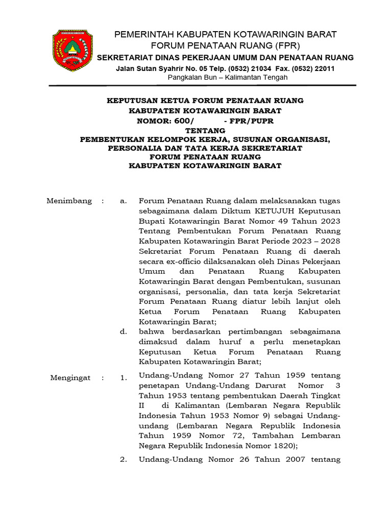 SK Pokja FPR TTD Plt. Sekda Baru | PDF