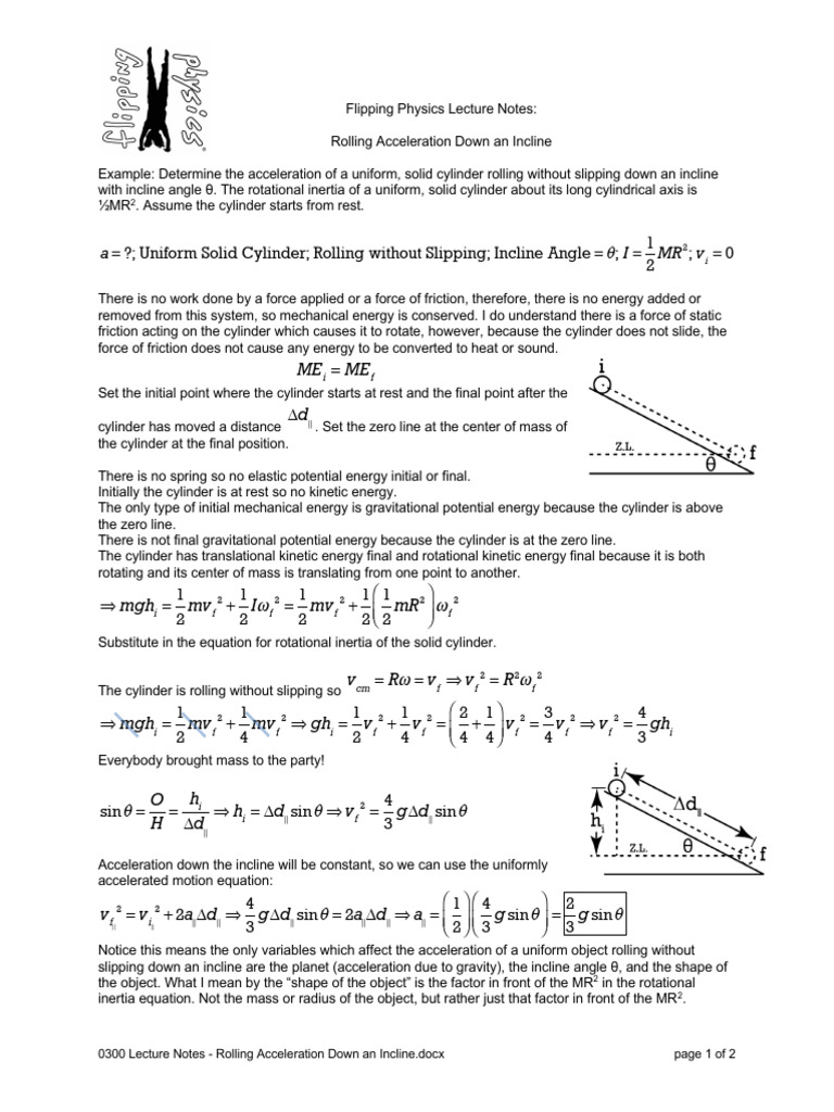 0300 Lecture Notes - Rolling Acceleration Down An Incline | PDF | Force ...