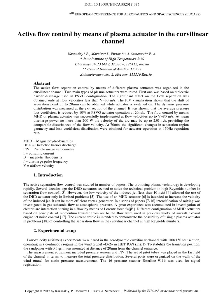 Active Flow Control by Means of Plasma Actuator in The Curvilinear ...