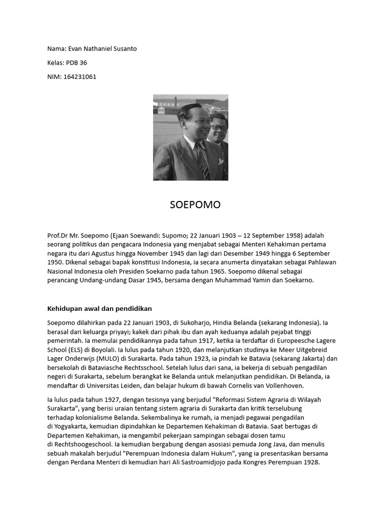 Biografi Prof. Dr. Soepomo, Bapak Konstitusi | PDF