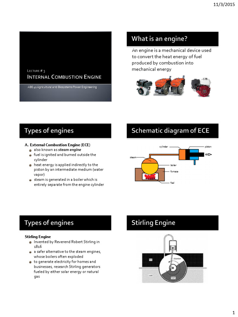 ABE 10 Lecture 03 Internal Combustion Engine | PDF | Engines | Internal Combustion Engine