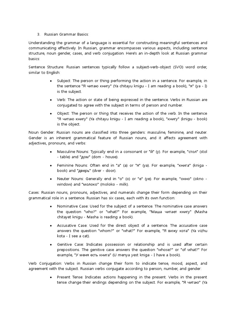Russian Grammar Guide for Beginners | PDF | Grammatical Gender | Verb