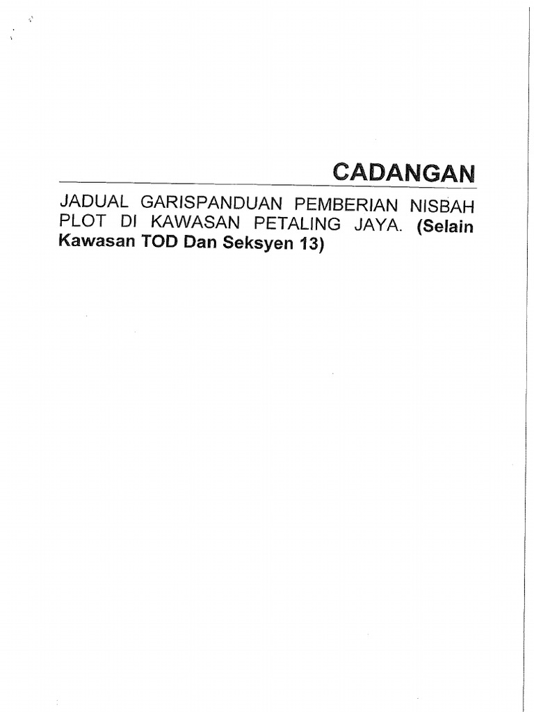 Jadual Garis Paduan Pemberian Nisbah Plot Di PJ Selain Tod Dan SS 13 | PDF