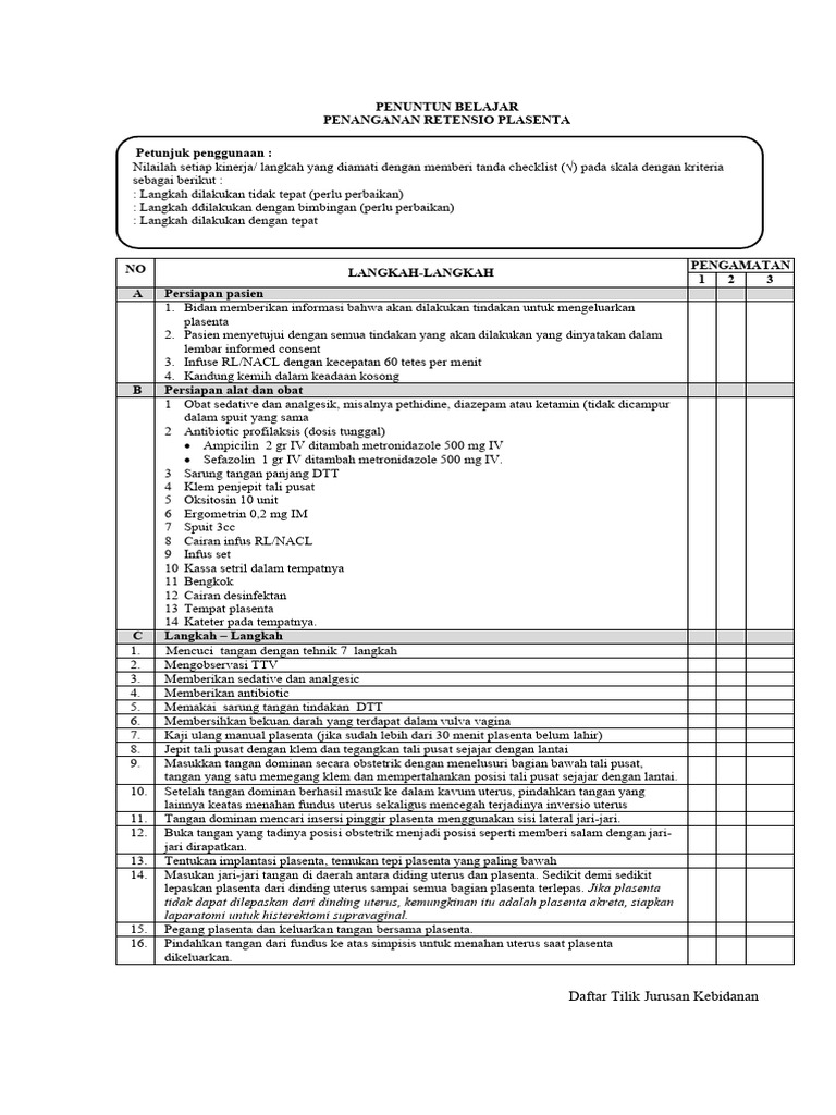 Penuntun Dan Daftar Tilik Retensio Plasenta Bru | PDF | Kesehatan Holistik | Sains & Matematika