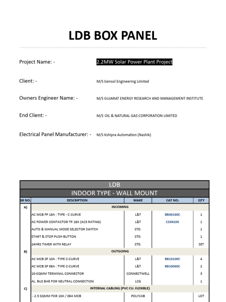 Ga & Boq - Ldb Panel | PDF | Electrical Engineering | Equipment