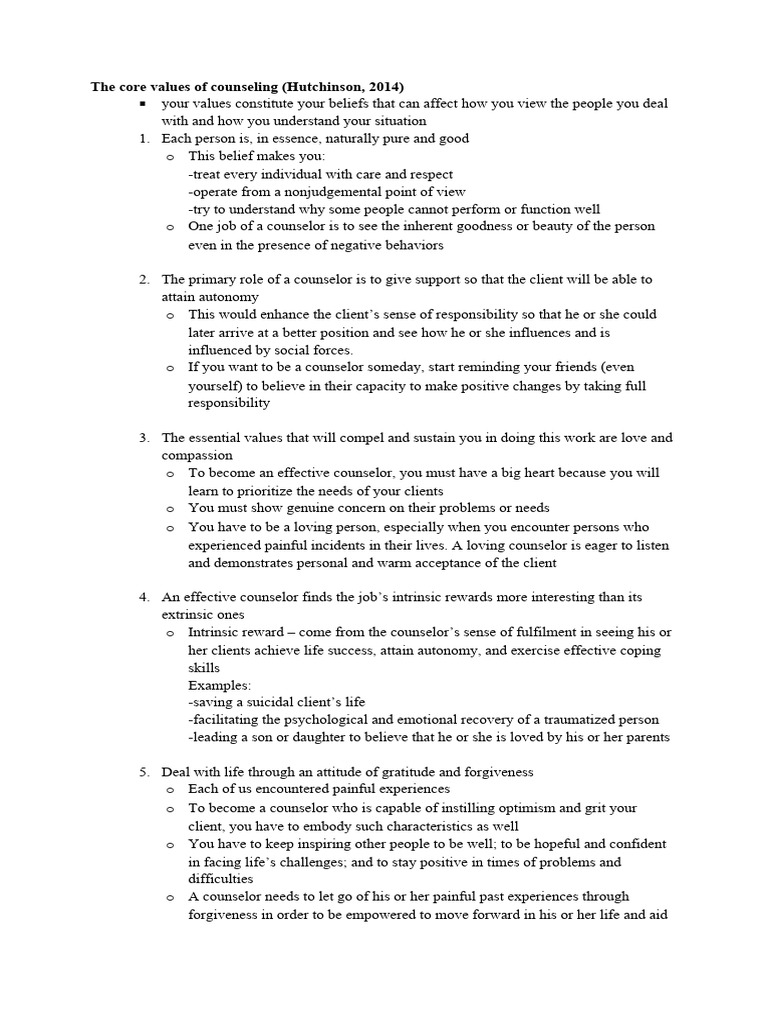 Core Values of Effective Counseling | PDF | Motivational | Motivation