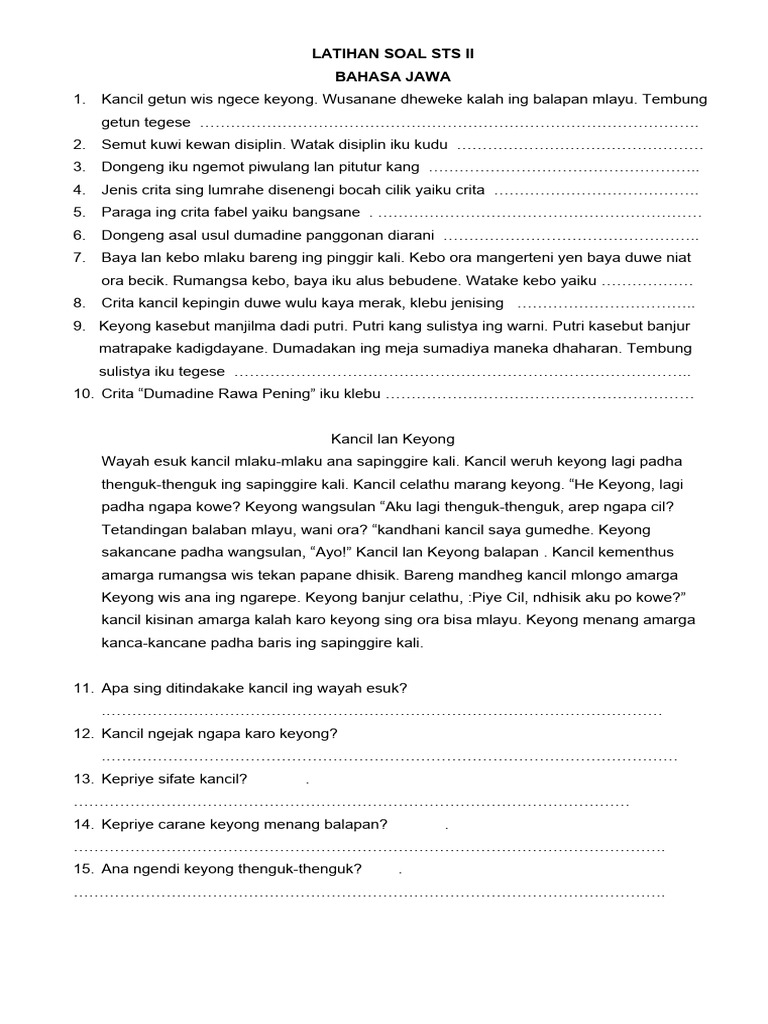 Latihan Soal STS Ii - Bahasa Jawa 2024 | PDF