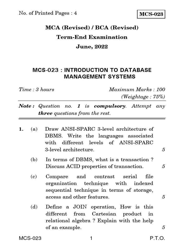 MCS-23 DBMS | PDF | Databases | Relational Model